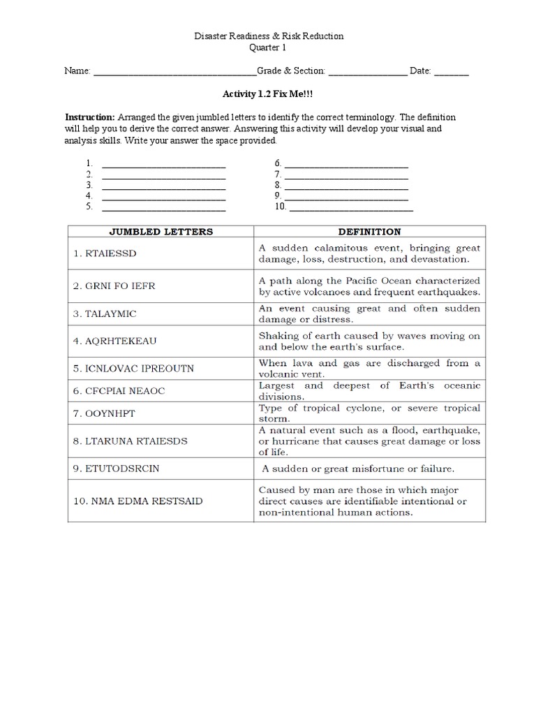 DRRR Module 1 Activities Overview | PDF | Science & Mathematics