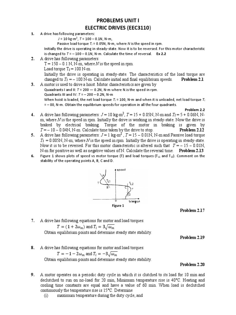 Problems Unit I Electric Drives (Eec3110) | PDF