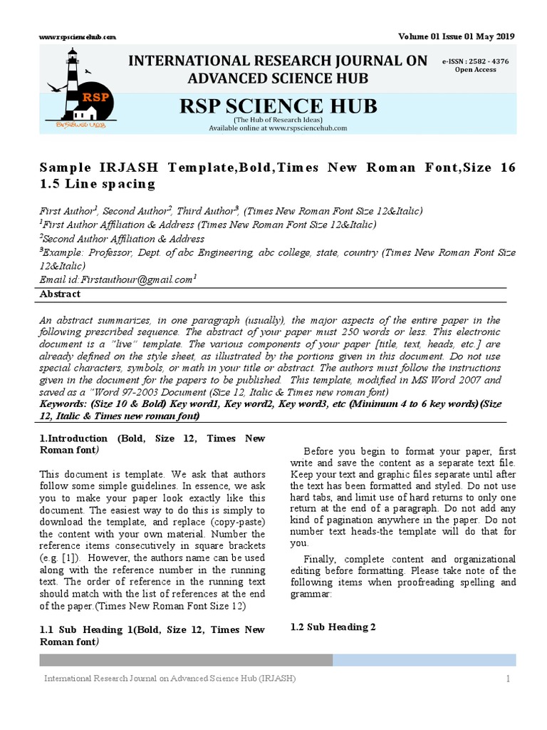 Guidelines for Formatting Research Papers in the International Research ...