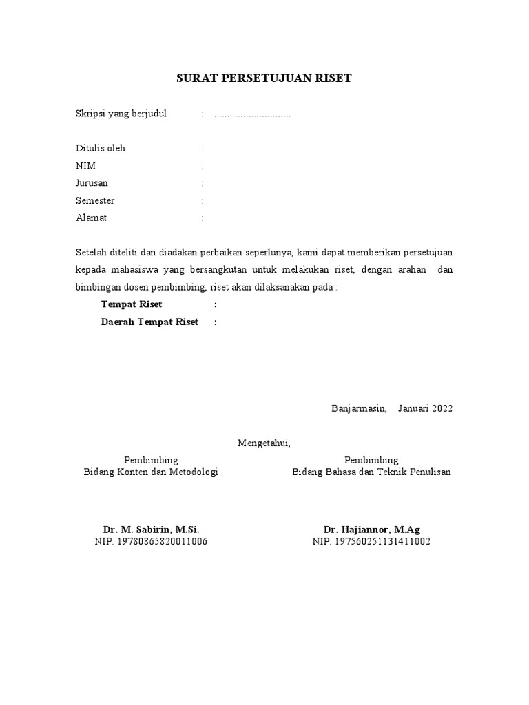 Surat Persetujuan Riset | PDF