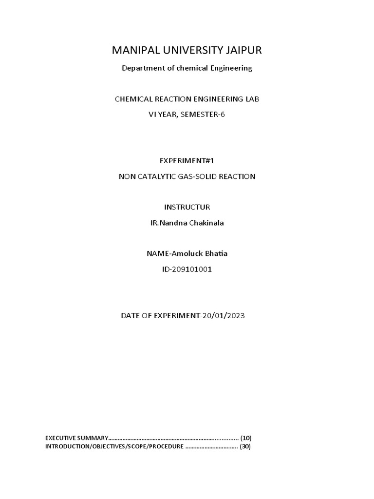 Analysis of a Non-Catalytic Gas-Solid Reaction through Weight Loss ...