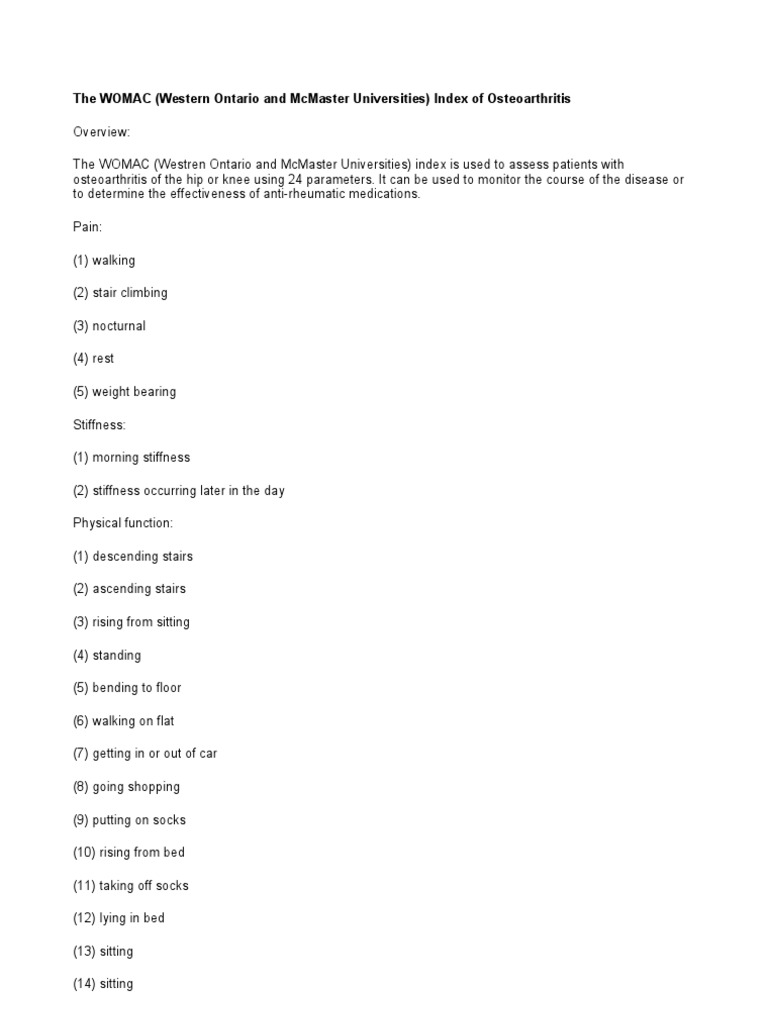 WOMAC (Western Ontario and McMaster Universities) Index of ...