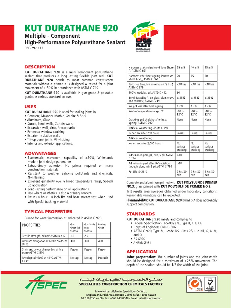 Kut Durathane 920 | PDF