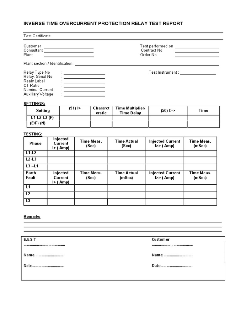 Over Current Relay Test Report | PDF | Technology & Engineering