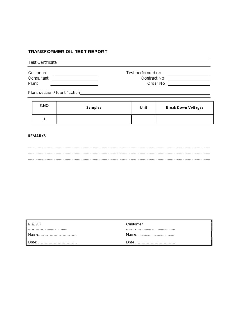 Trasnformer Oil Test Report | PDF | Finance & Money Management | Home ...