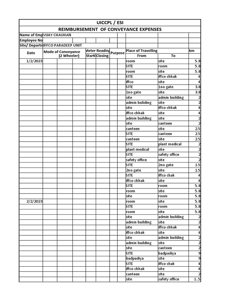 Kilo Meter Sheet 01 02 23 TO 15 2 23 PDF