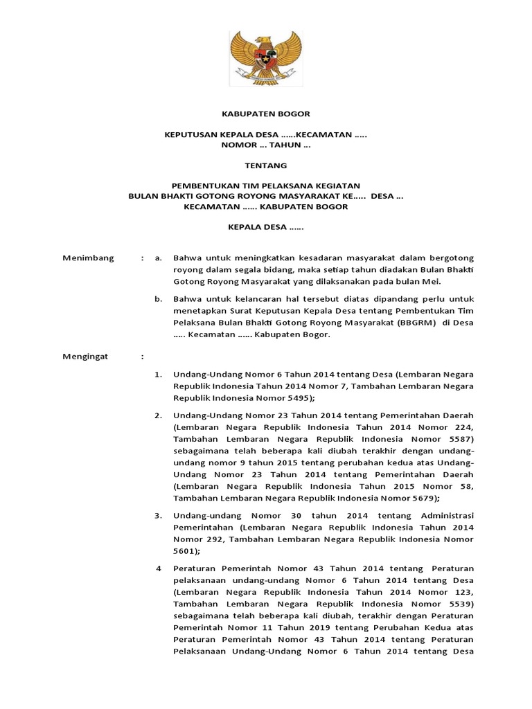 Draft SK Timpelaksana BBGRM Desa | PDF