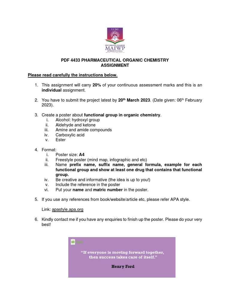 Assignment - PDF 4433 Pharmaceutical Organic Chemistry | PDF