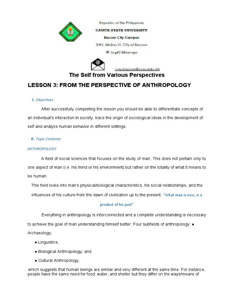 Lesson 3 - From The Perspective of Anthropology | PDF | Social Science ...
