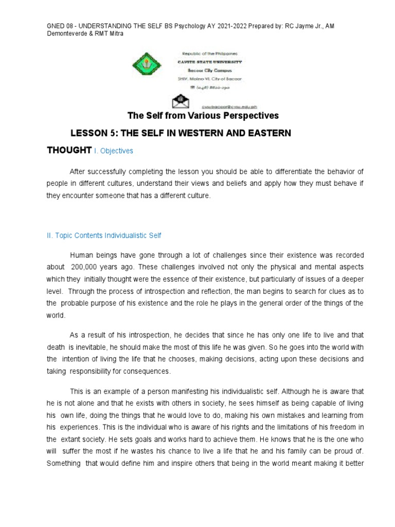 Lesson 5 - THE SELF IN WESTERN AND EASTERN THOUGHT | PDF | Confucius ...
