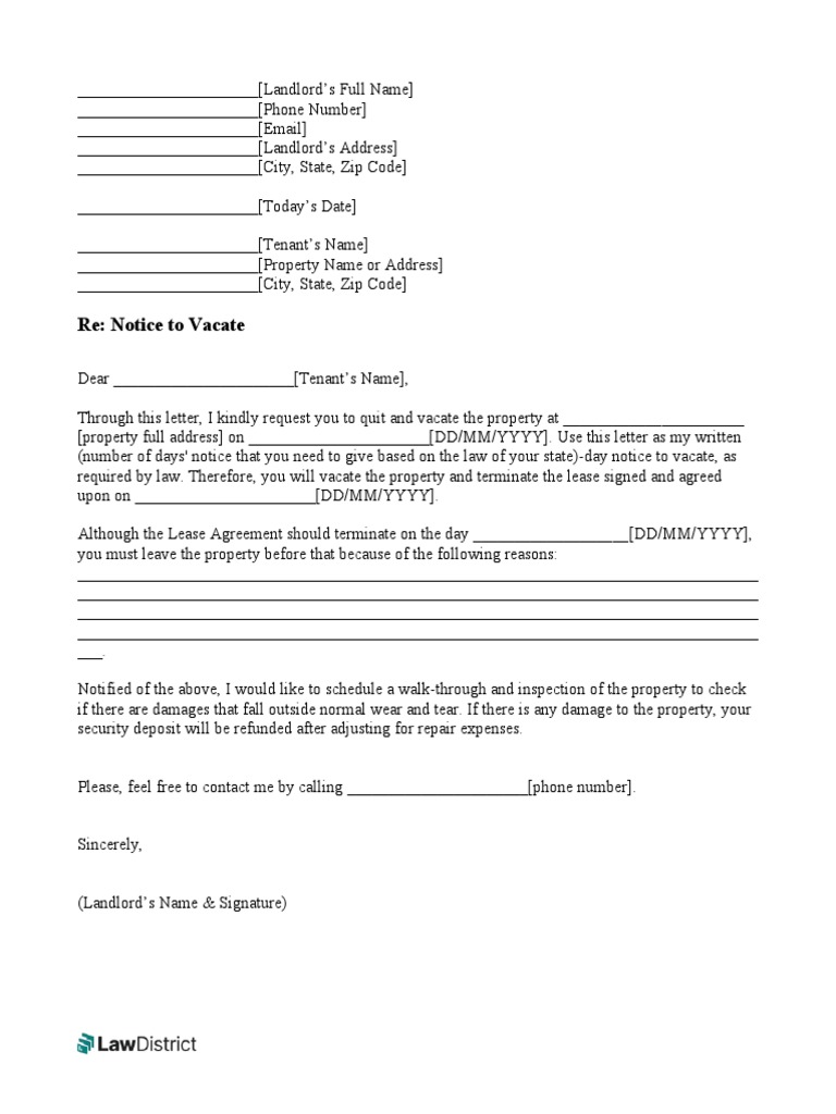 Notice To Vacate Template | PDF
