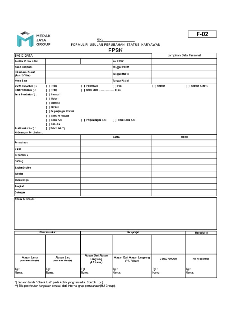 Formulir Usulan Perubahan Status Karyawan | PDF