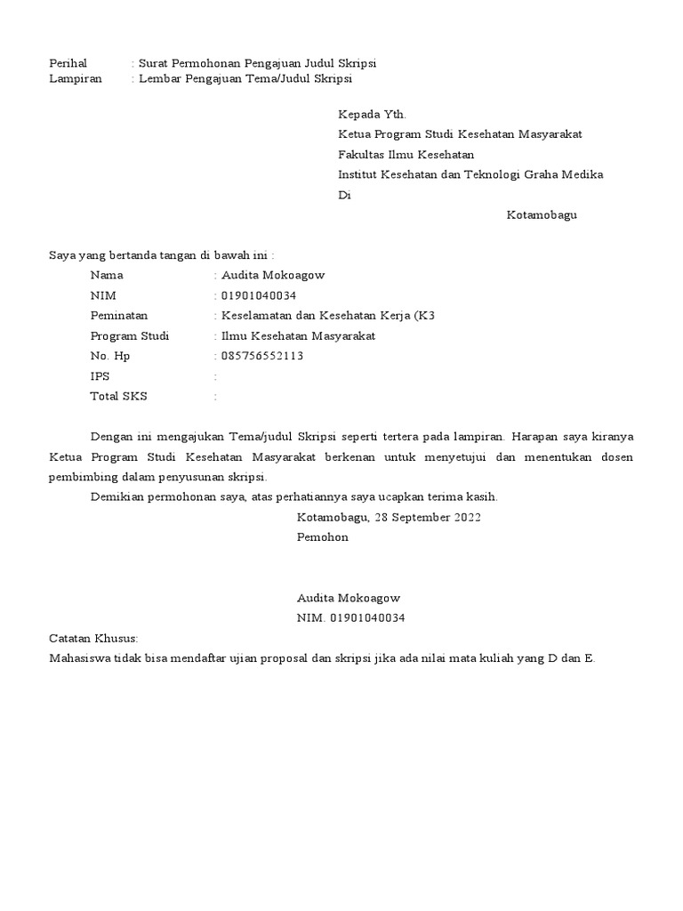 Surat Pengajuan Judul Skripsi | PDF