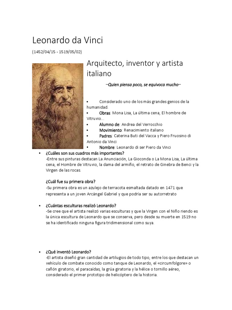 Biografia de Leonardo Da Vinci | PDF | Leonardo Da Vinci | Florencia