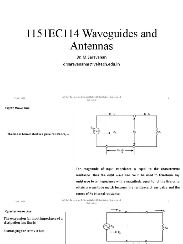 One Eighth Wave Line - The Quarter Wave Line and Half Wave Line. Single ...