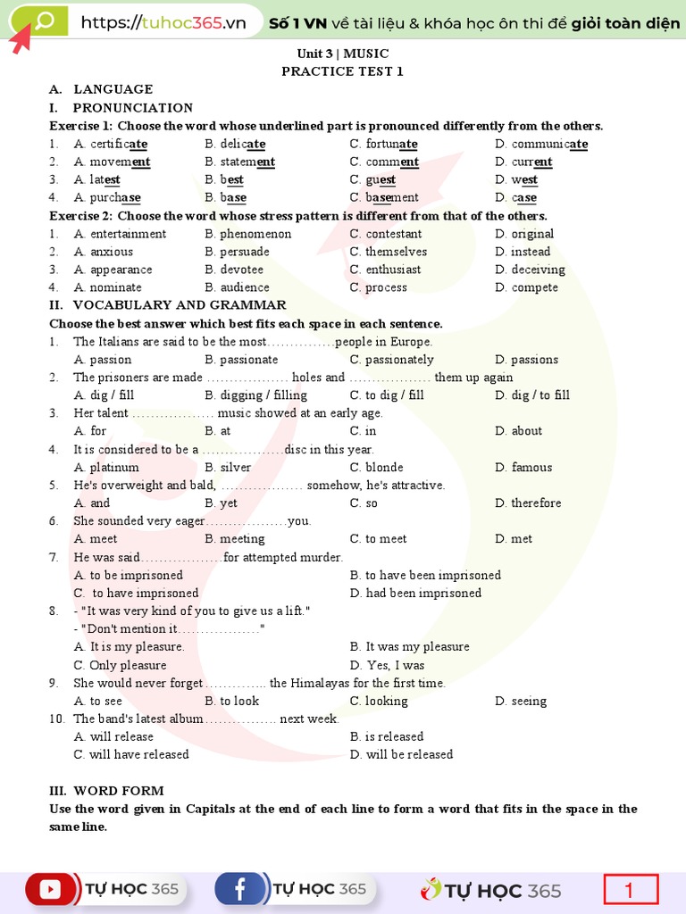 Practice Test Unit 3 | Download Free PDF | Learning
