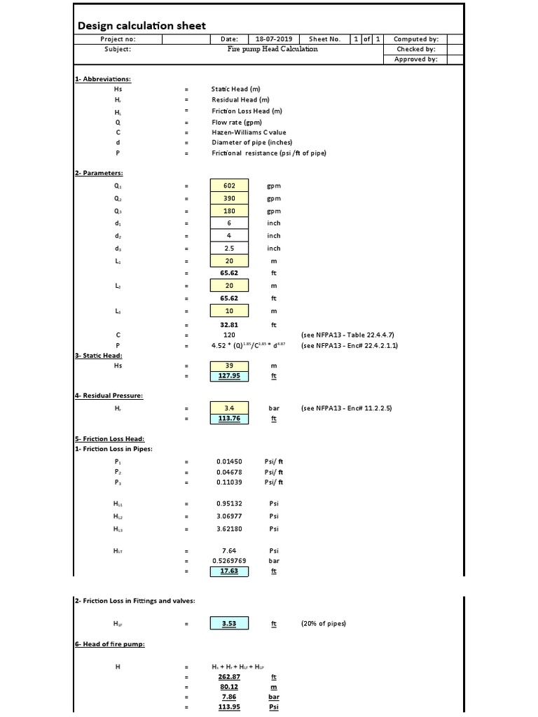 Fire Pump Head Calculations | PDF