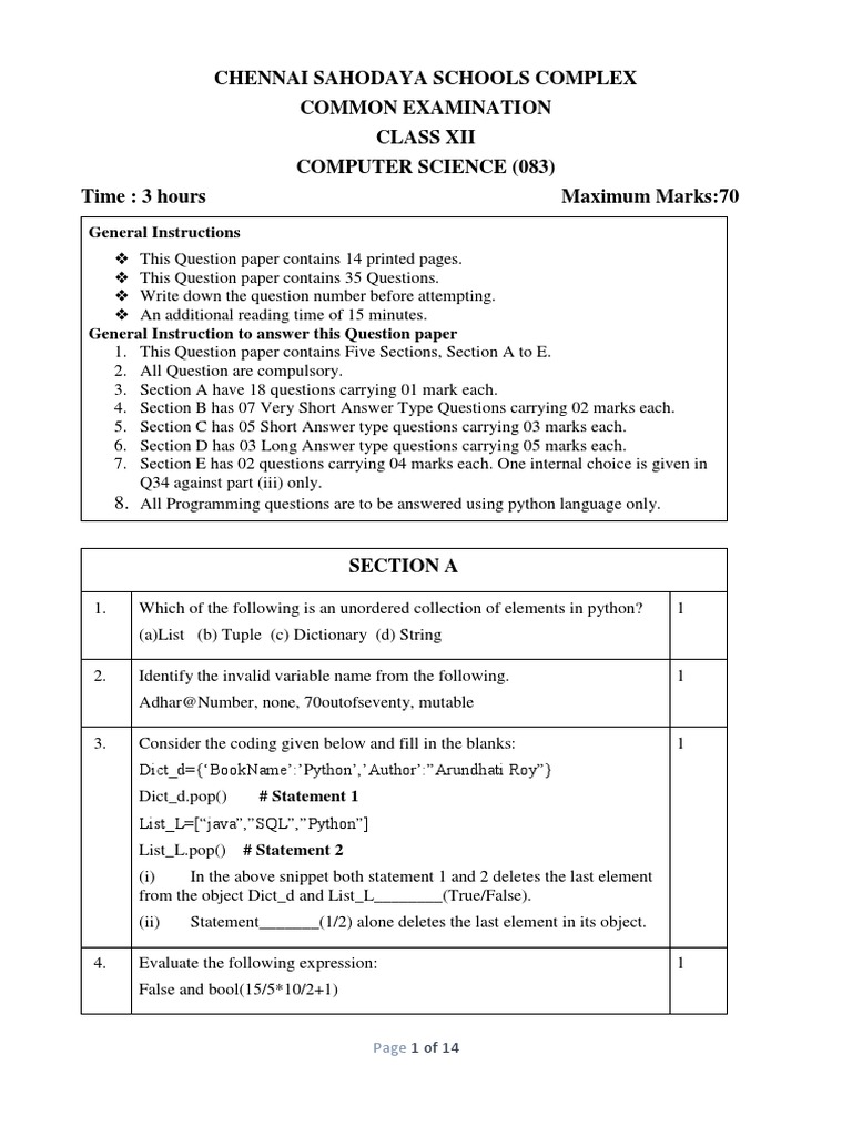 CSSC 2022-Class Xii-Csc-Qp | PDF | Computer Engineering | Computer Data