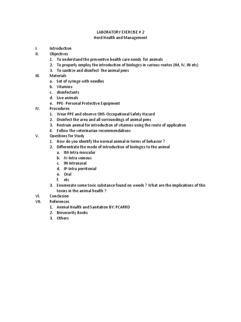 Laboratory Exercise 2 Herd Health Pdf Science Mathematics