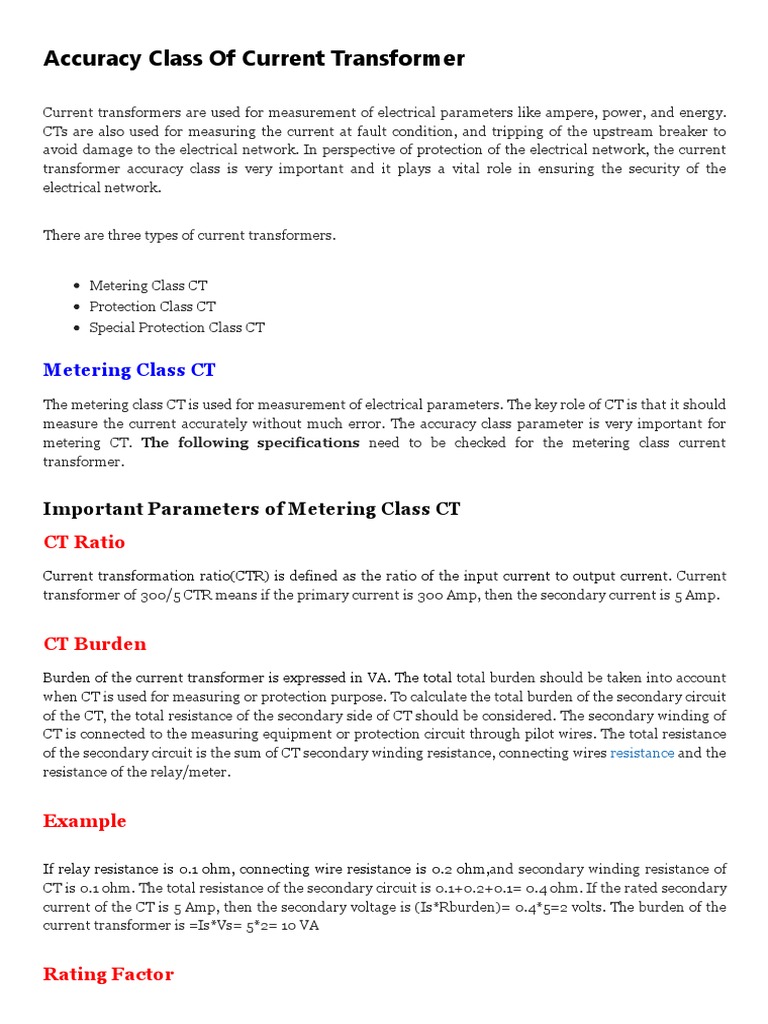 Current Transformer Accuracy Classes | PDF | Electricity | Electrical ...