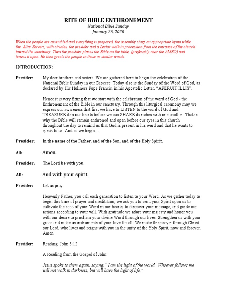 Final Rite Of Bible Enthronement Mass Pdf