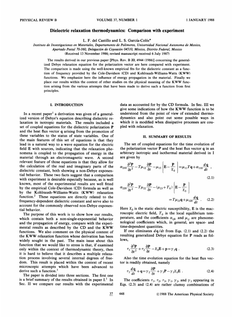 PhysRevB 37 448 | PDF | Dielectric | Heat