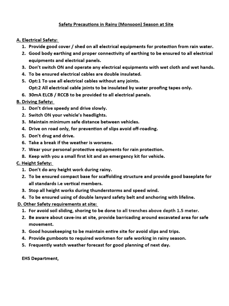 Safety Precautions in Rainy Season | PDF
