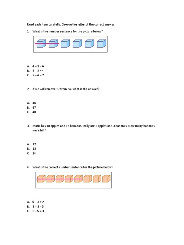 Math - Subtraction Practice Test | PDF