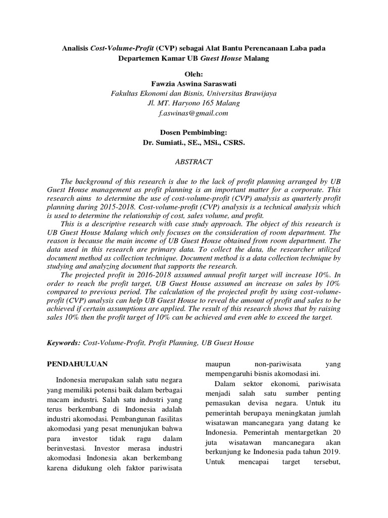 CVP Analysis Helps UB Guest House Plan Profits | PDF