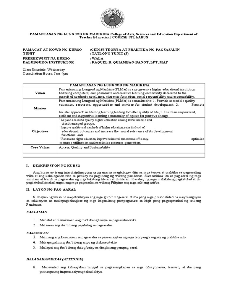 GED 153 Teorya at Praktika NG Pagsasalin | PDF