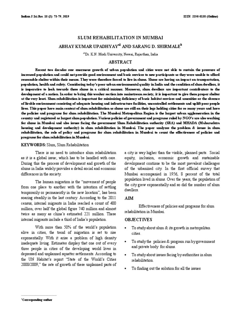 Slum Rehabilitation Policies in Mumbai | PDF | Slum | Human Migration