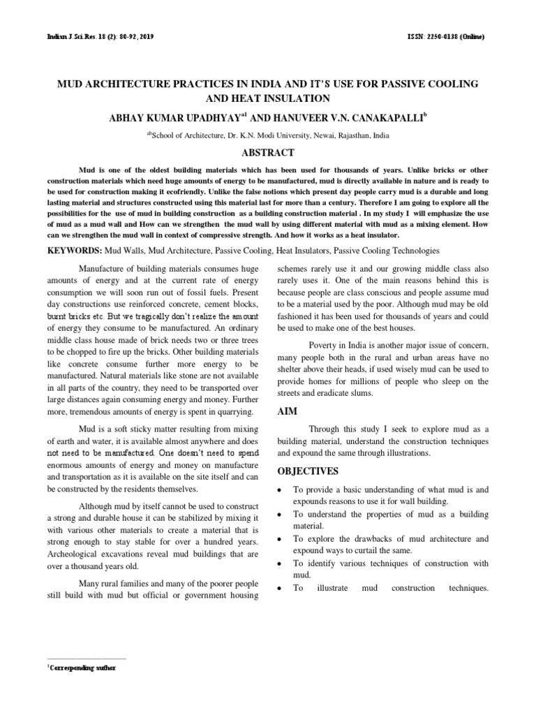 Mud Architecture Practices in India and It's Use For Passive Cooling ...