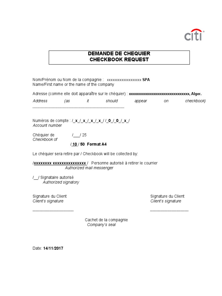 Demande de chéquier simplifiée | PDF
