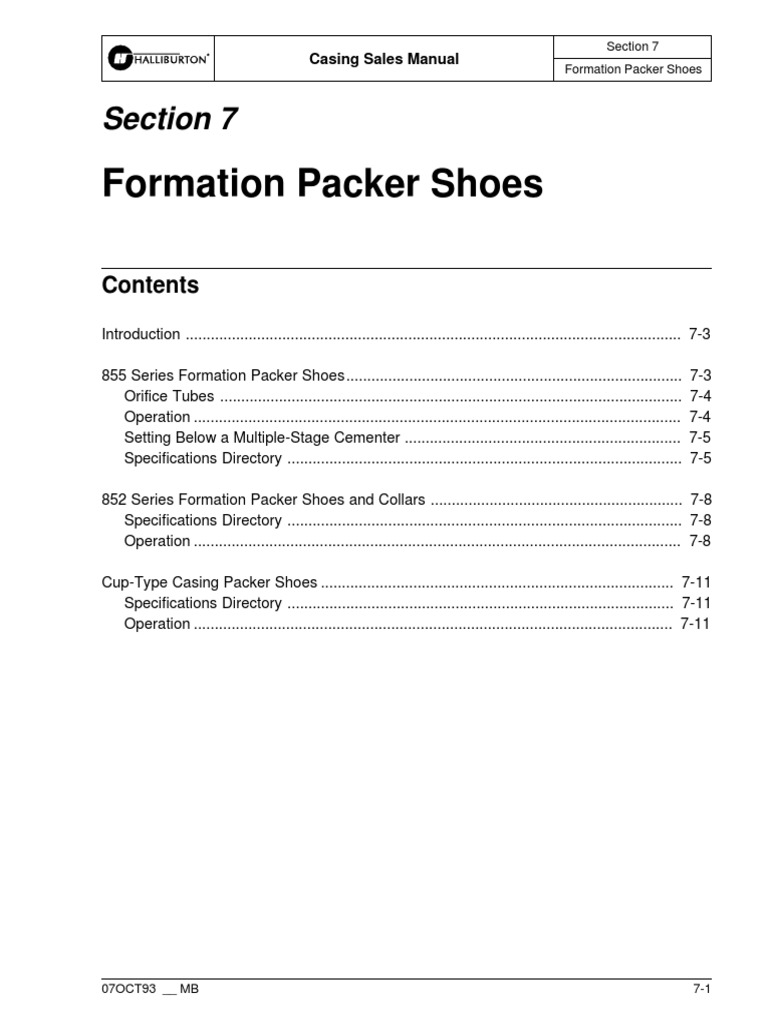 Sect 07 Formation Packer Shoes | PDF | Casing (Borehole) | Manufactured ...