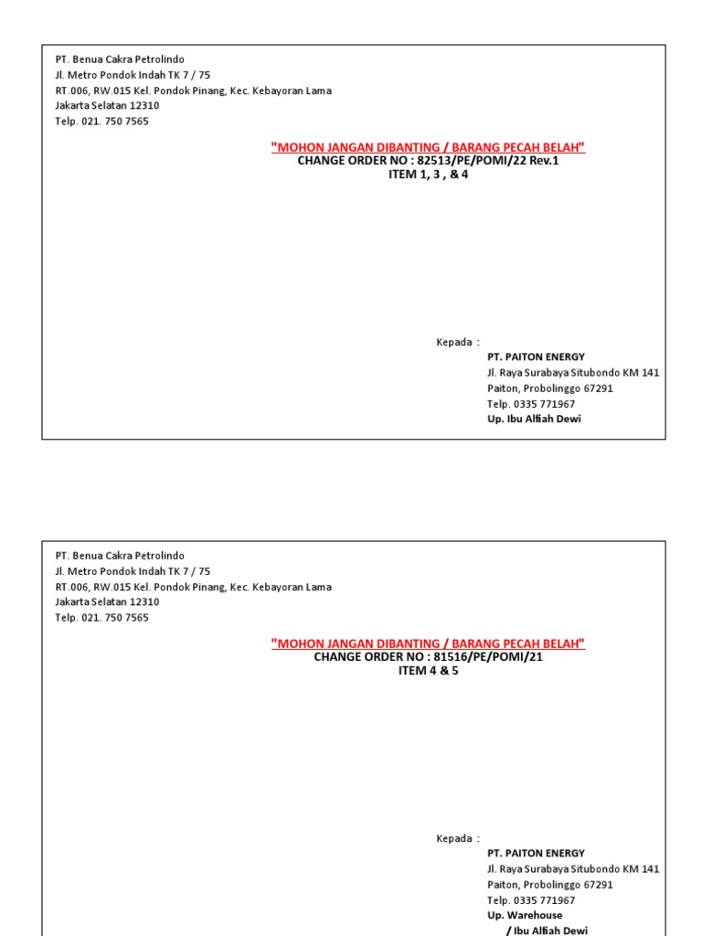 Alamat Barang Di Box | PDF