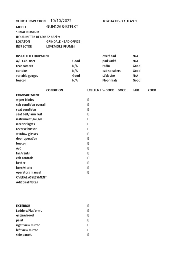 Toyota Revo vehicle inspection report | PDF | Vehicles | Land Vehicles