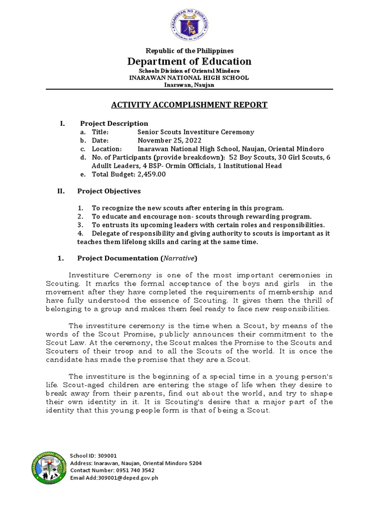 Terminal Report Investiture Ceremony | PDF | Scouting | Youth Organizations