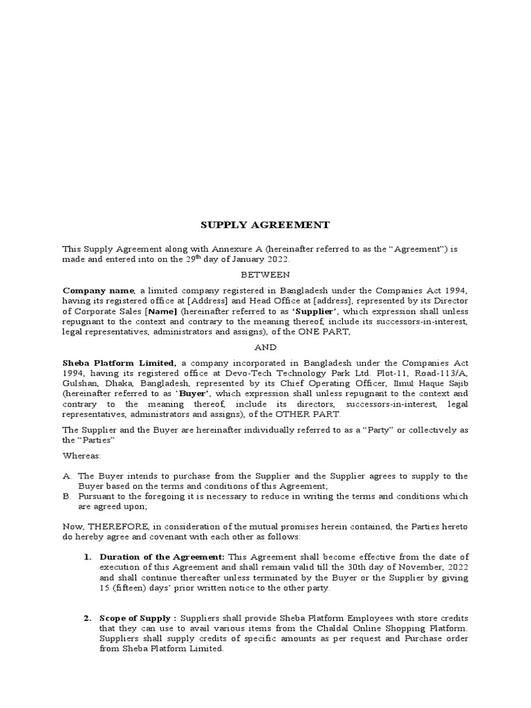 Supply Agreement | PDF