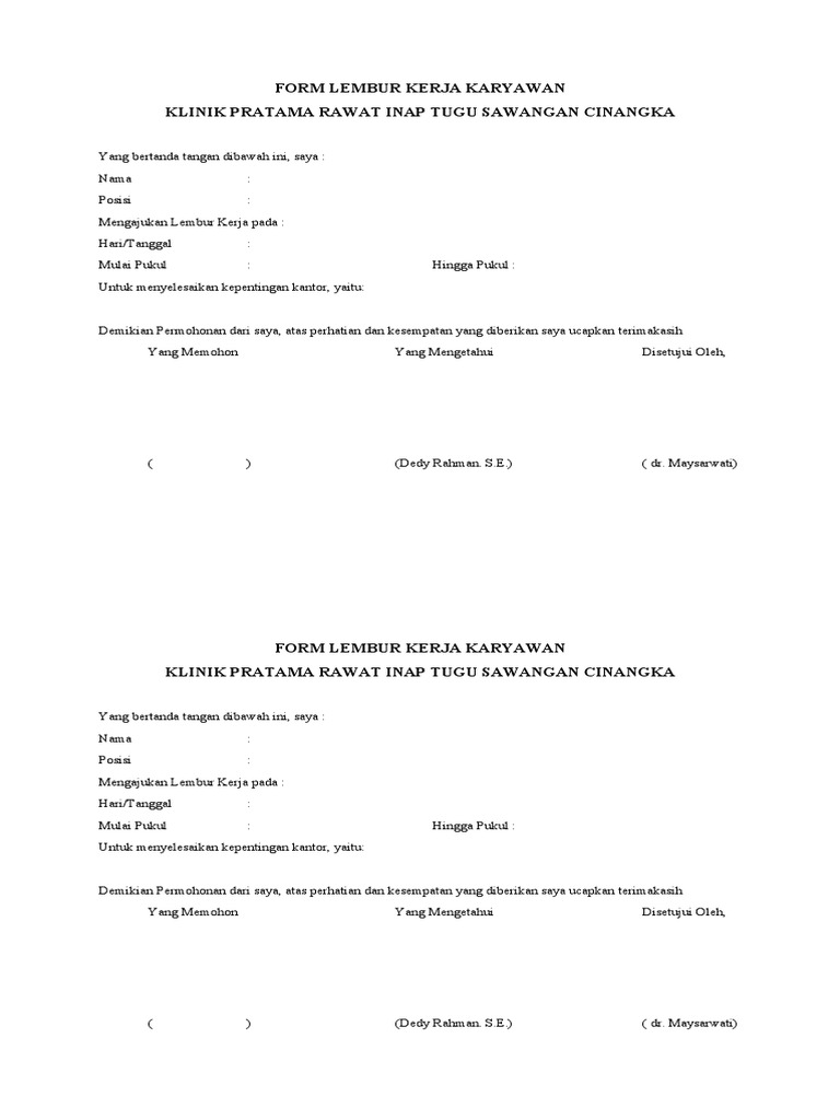 Form Lembur Kerja Karyawan | PDF