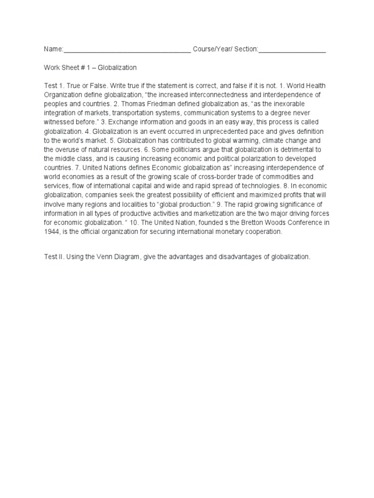 Quiz Contemporary World Module 1 | PDF