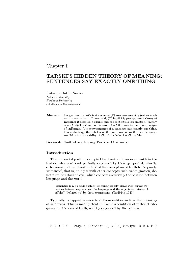 Tarski S Hidden Theory of Meaning Senten | Download Free PDF | Truth ... Tarski S Hidden Theory of Meaning Senten | Download Free PDF | Truth ...