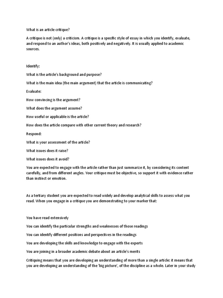 What Is An Article Critique | PDF | Evidence | Bias