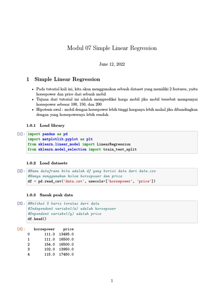 Modul 07 Simple Linear Regression | PDF