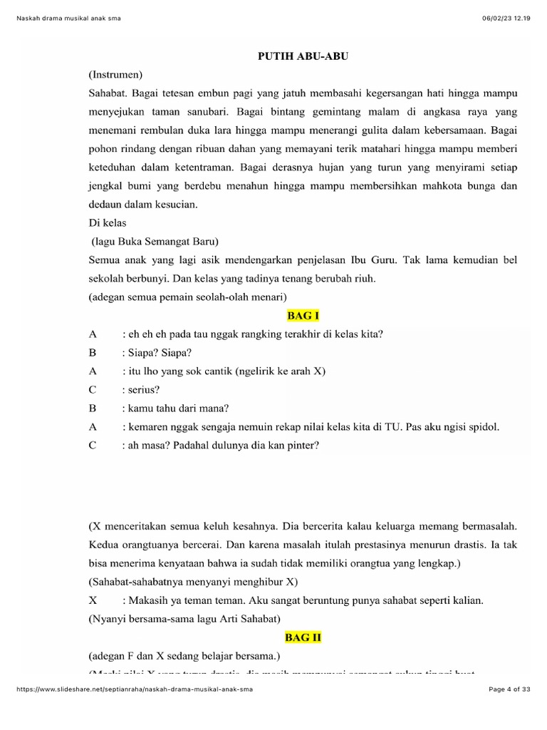 Naskah Drama Musikal Anak Sma | PDF