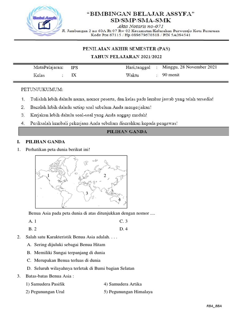 LATIHAN Soal PAS IPS KLS 9 K13 SEMESTER | PDF | Perjalanan | Sains & Matematika
