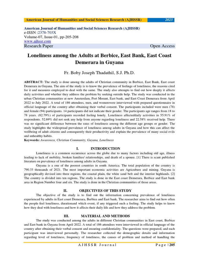 Loneliness Among The Adults at Berbice, East Bank, East Coast Demerara ...