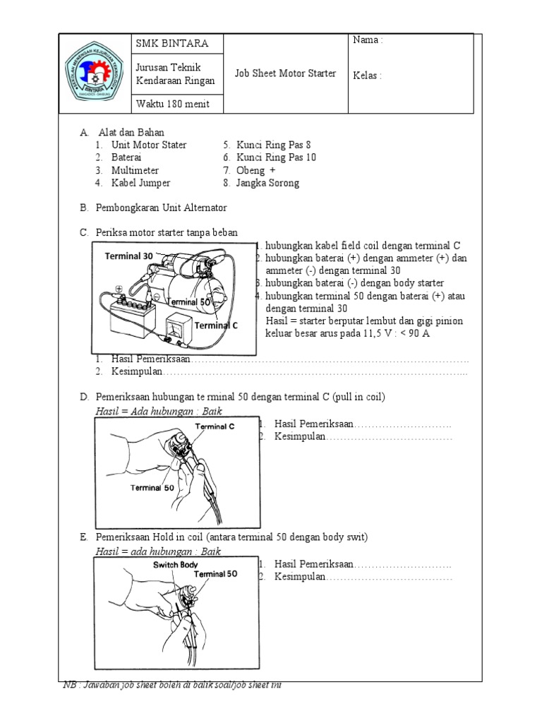 Job Sheet Starter | PDF