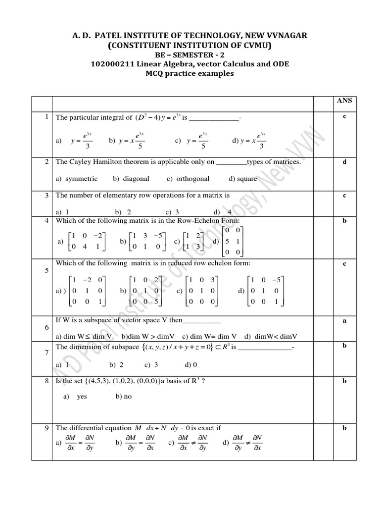 Lavcode MCQ Practice | PDF | Eigenvalues And Eigenvectors | Matrix (Mathematics)