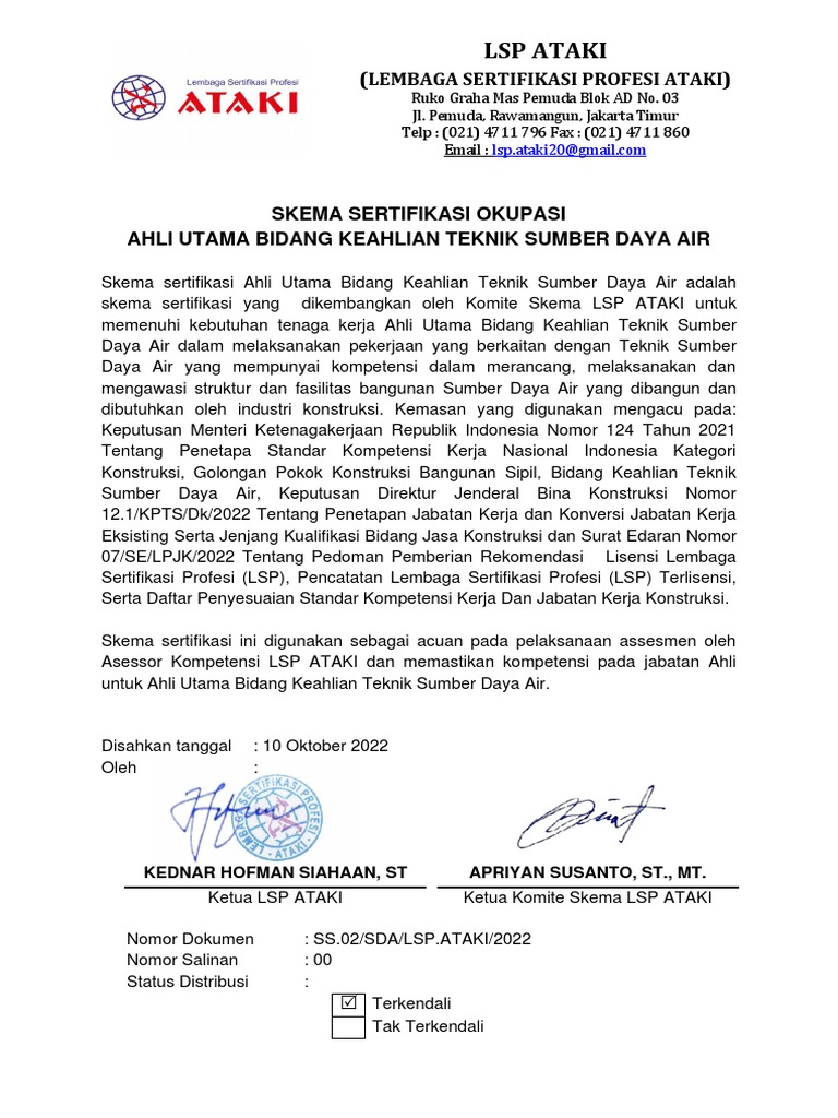 SS.02 Skema Sertifikasi Ahli Utama Bidang Keahlian Teknik Sumber Daya Air | PDF