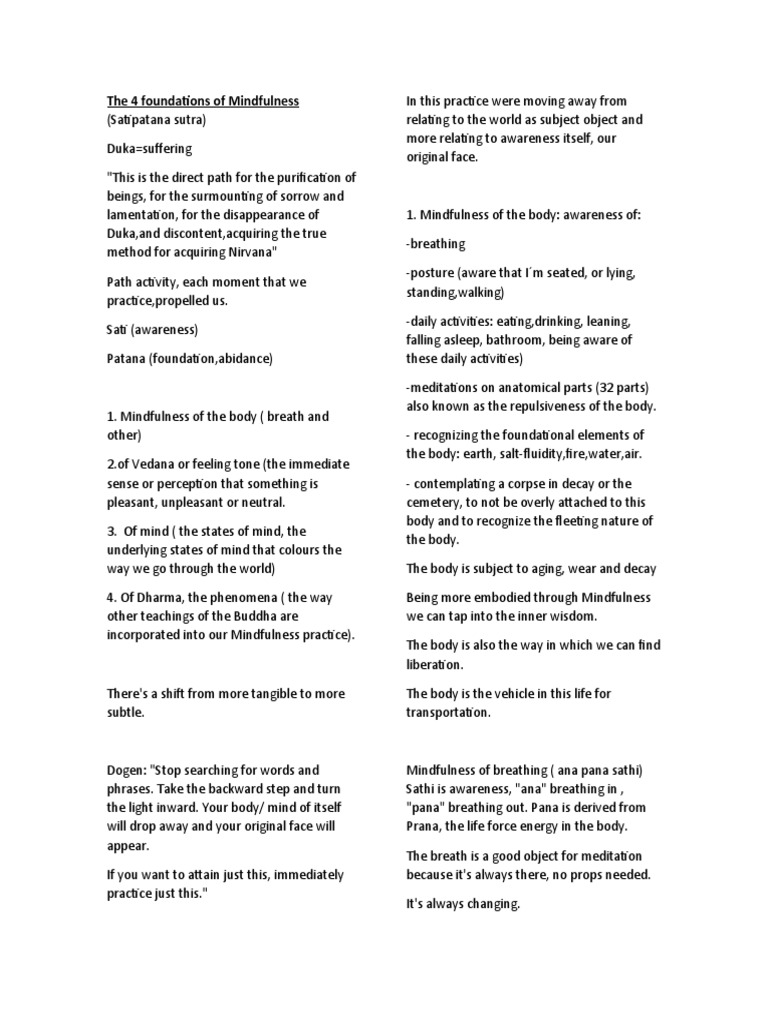 The 4 Foundations Of Mindfulness Download Free Pdf Mindfulness